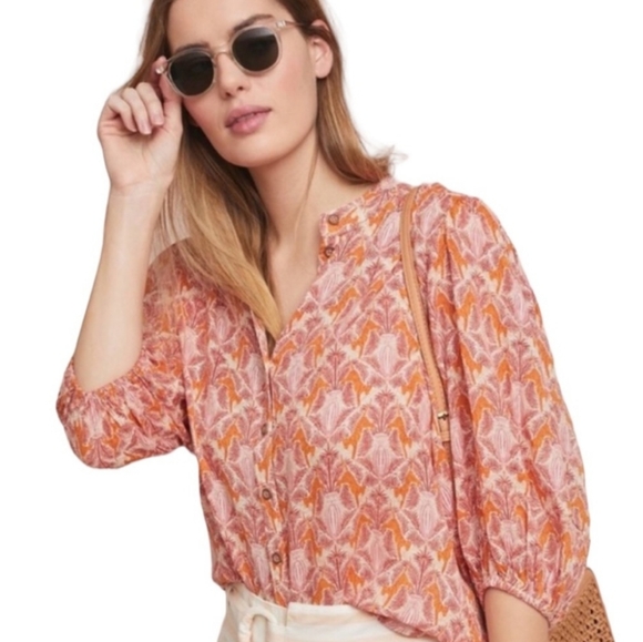 Maeve | Tops | Maeve Puff Sleeve Blouse Orange Pink Size 6 | Poshmark